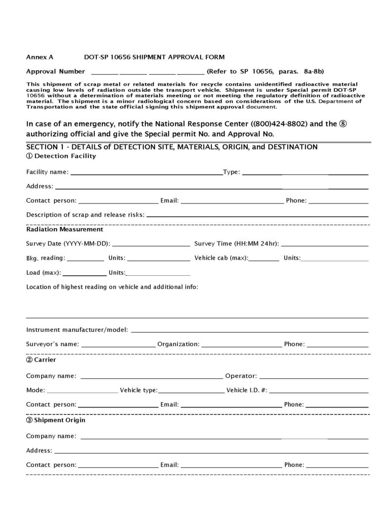 DOT SP-10656 Form and Markings - CRCPD