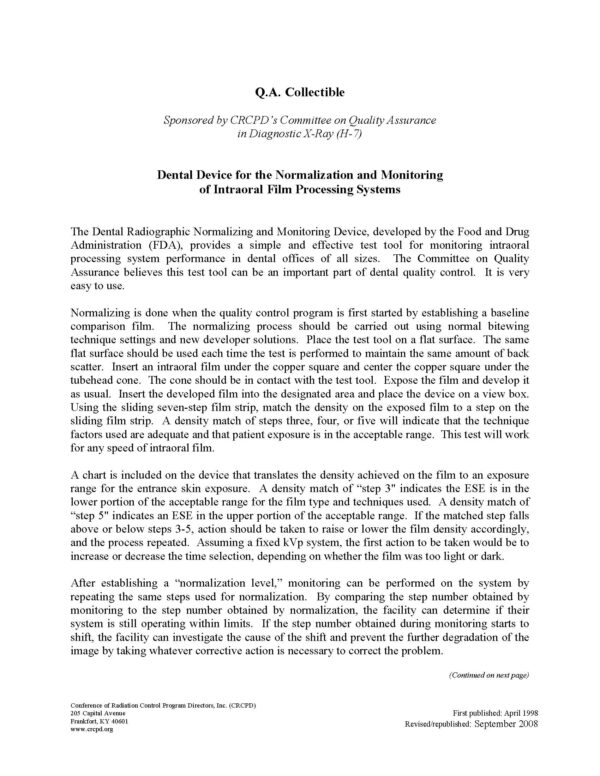 Dental Device for the Normalization and Monitoring of Intraoral Film ...