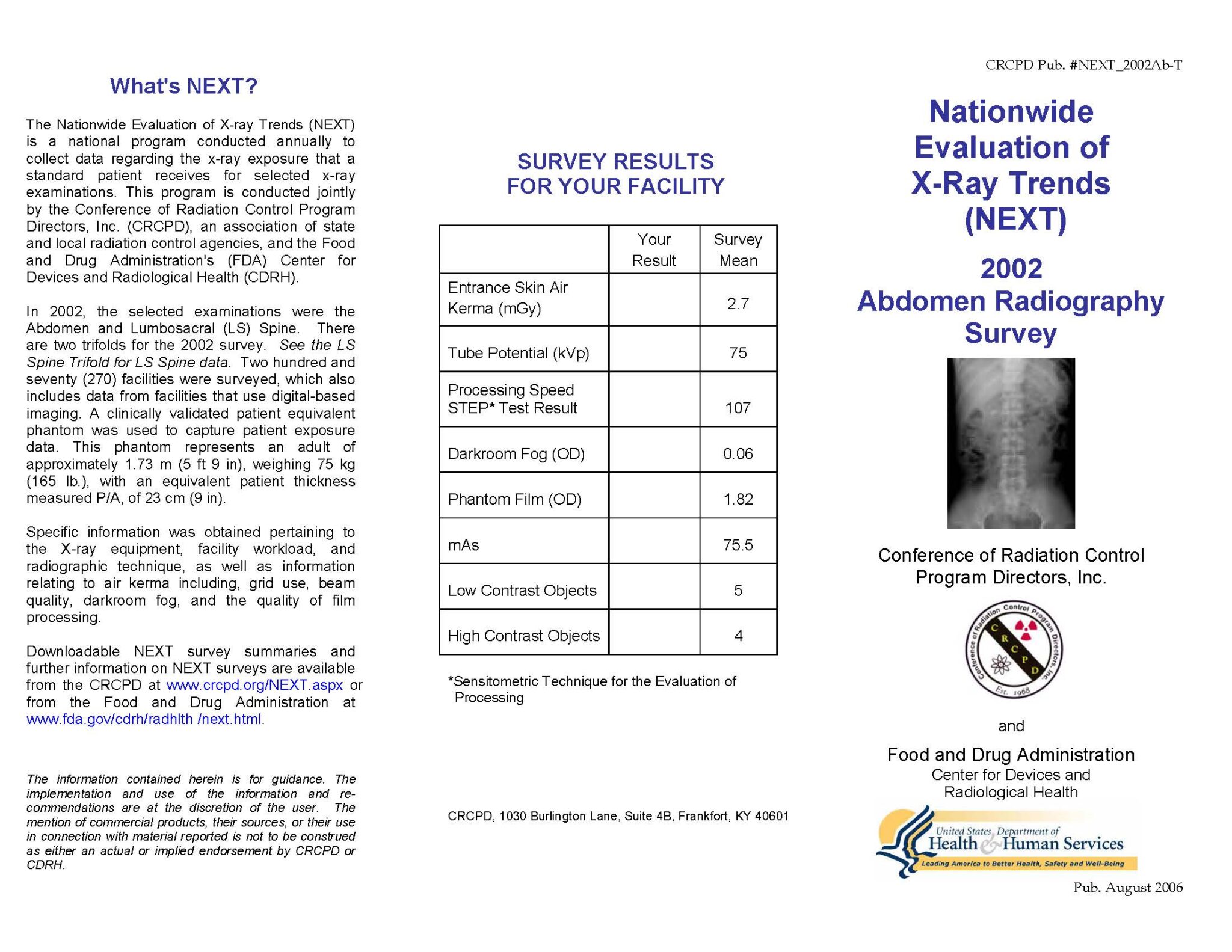 Nationwide Evaluation of X-Ray Trends (NEXT) 2002 Abdomen Radiography Survey (trifold) - CRCPD