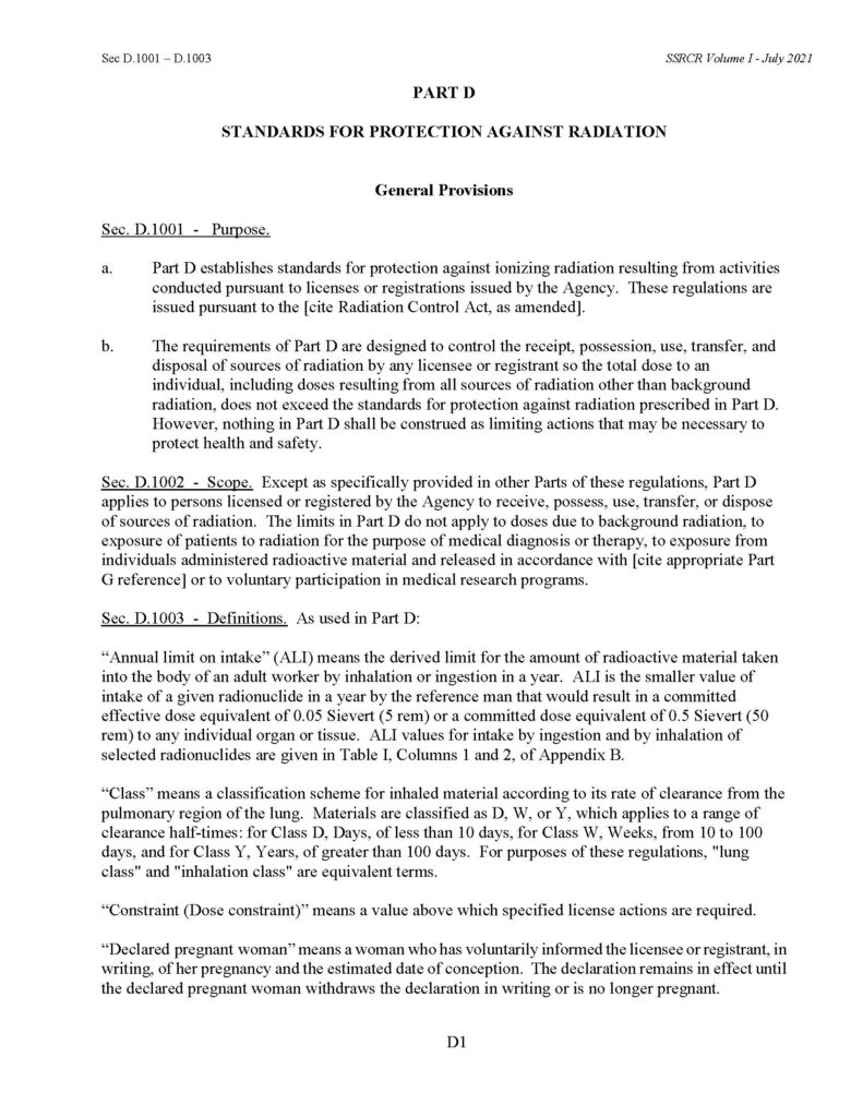 Part D - Standards for Protection Against Radiation - CRCPD