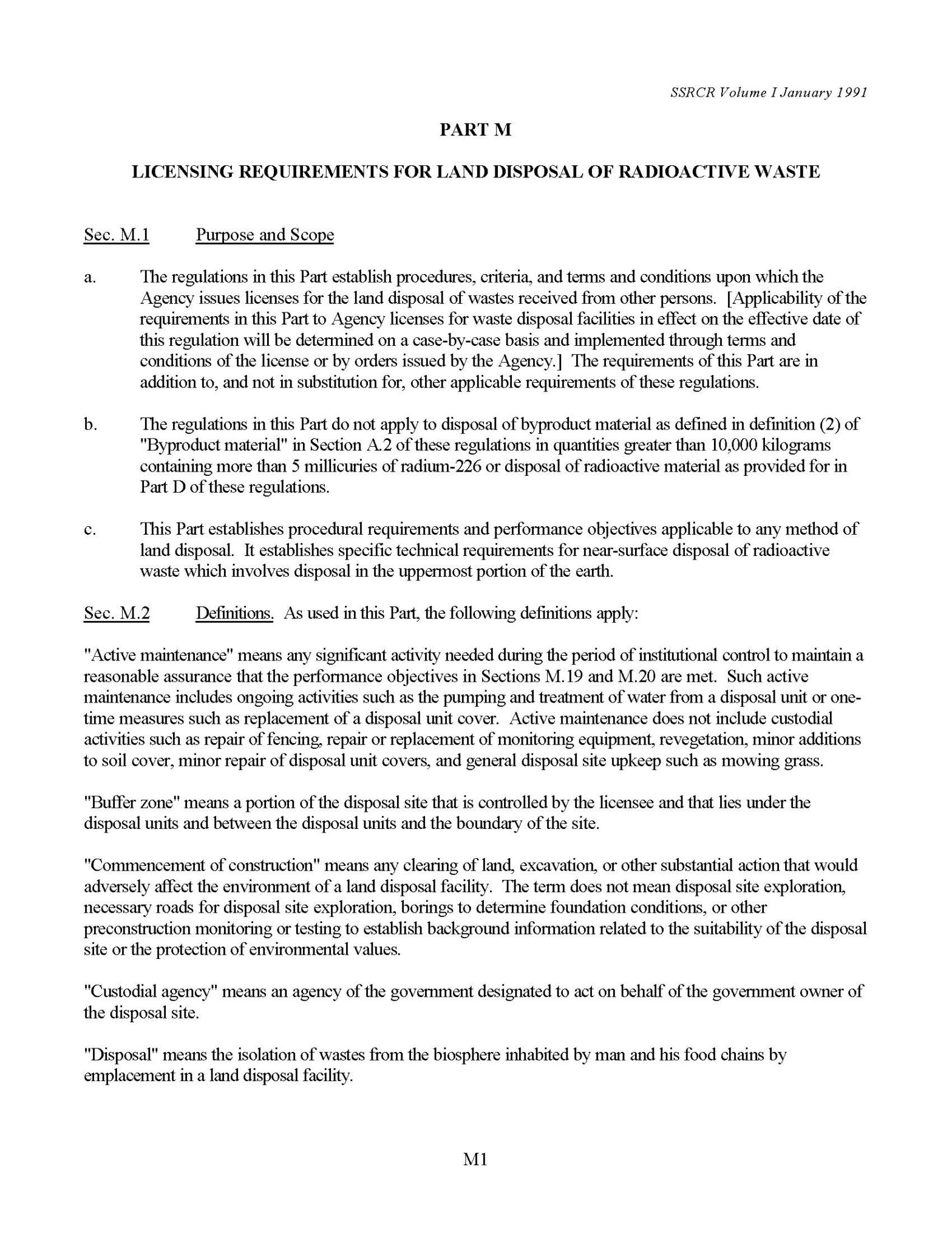 Part M - Licensing Requirement for Land Disposal of Radioactive Waste - CRCPD
